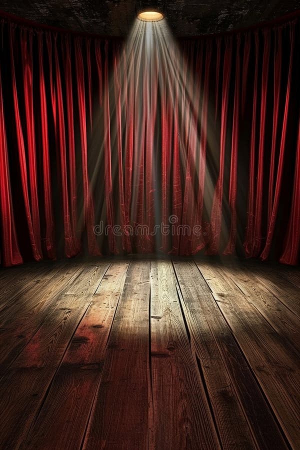 Stage with Red Curtain and Spotlight Stock Illustration - Illustration ...