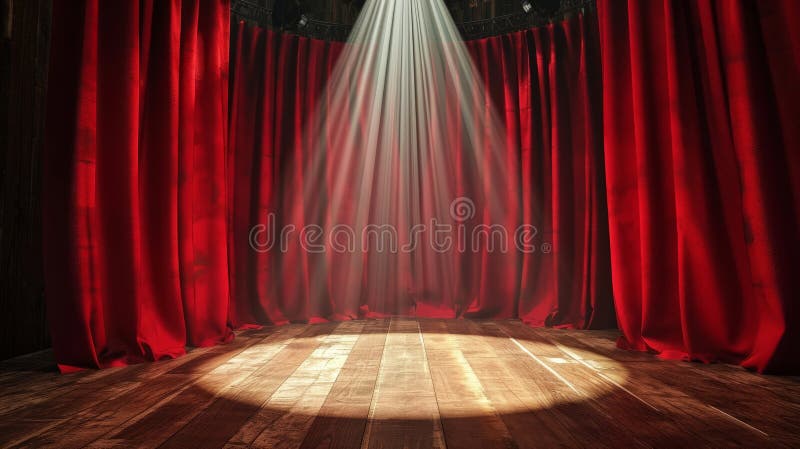 Stage with Red Curtain and Spotlight Stock Illustration - Illustration ...