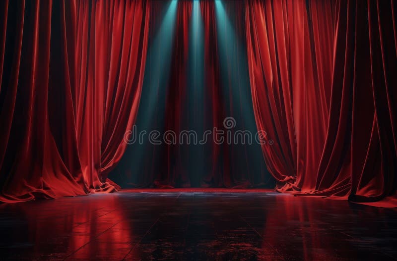 Stage with Red Curtain and Spotlight Stock Photo - Image of ...