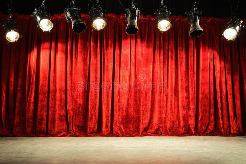 A Stage with a Red Curtain and Spotlights Ready for Performance Stock ...