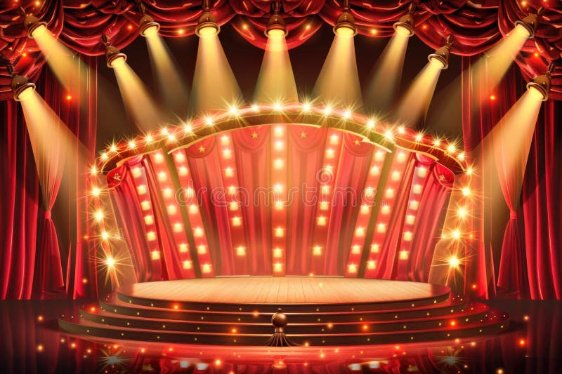 A Stage with a Red Curtain and Spotlights, Suitable for Theater and ...