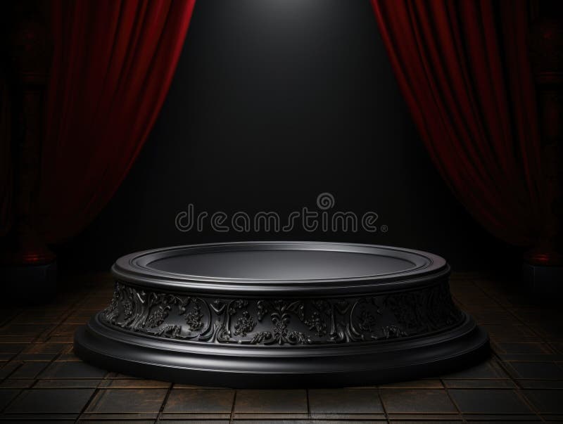 A Stage with Red Curtains and a Black Pedestal Stock Illustration ...