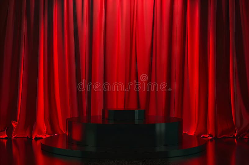 A Stage with Red Curtains and a Black Platform Stock Photo - Image of ...