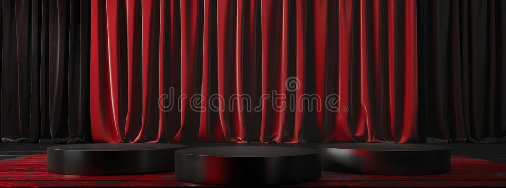 A Stage with Red Curtains and Black Podiums, Perfect for a Dramatic ...