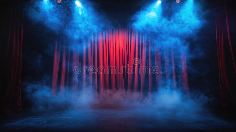 A Stage with Red Curtains and Blue Lights Stock Image - Image of ...