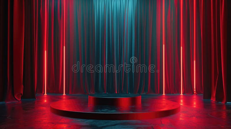 A Stage with Red Curtains and a Round Table, Suitable for Various ...