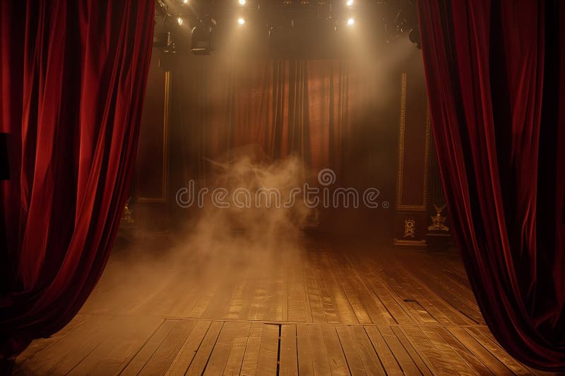 Stage with Red Curtains and Smoke Stock Illustration - Illustration of ...