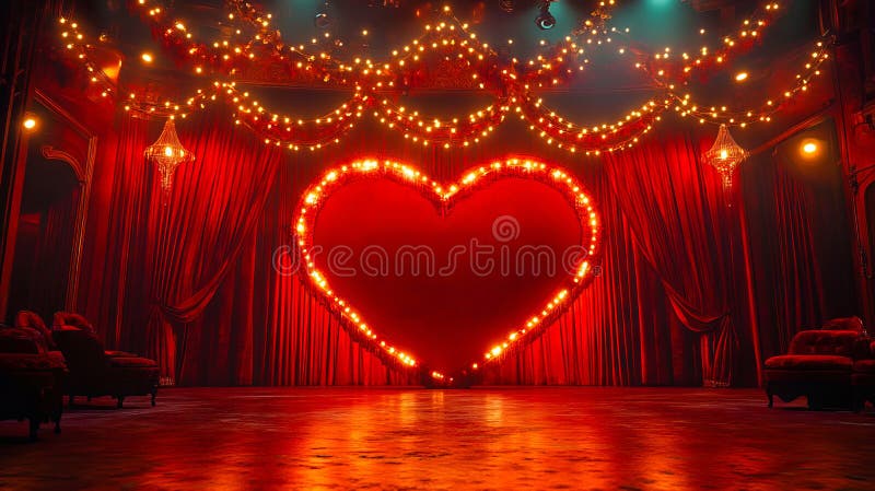 A Stage with a Red Heart Shaped Lighted Heart on the Stage Stock Image ...