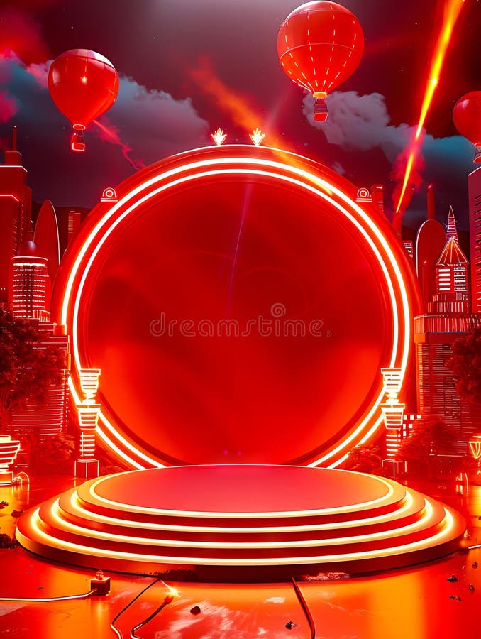 A Stage with Red Lights and Balloons Stock Photo - Image of night ...