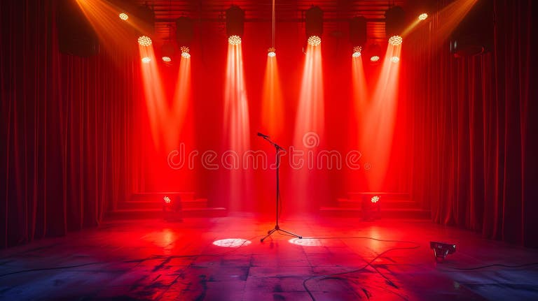 A Stage with Red Lights and a Microphone Stock Photo - Image of ...