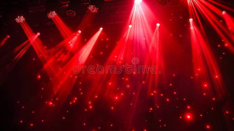 A Stage with Red Lights and Spotlights Stock Image - Image of ceiling ...