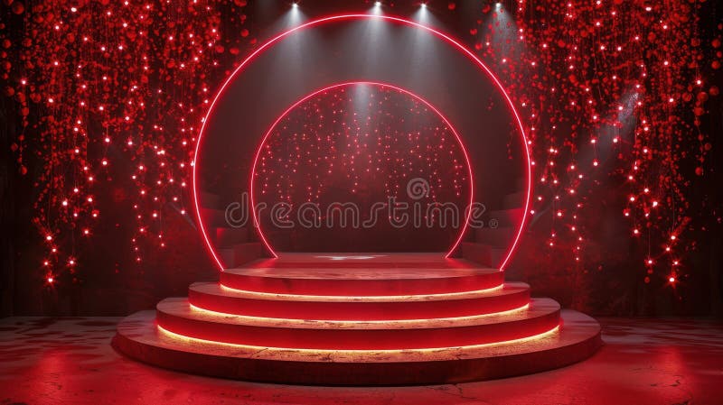 Stage with Red Lights and Steps Stock Image - Image of setting ...