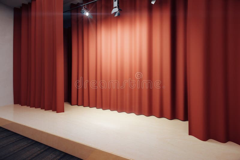 Stage with red scenes stock photo. Image of music, material - 63755800