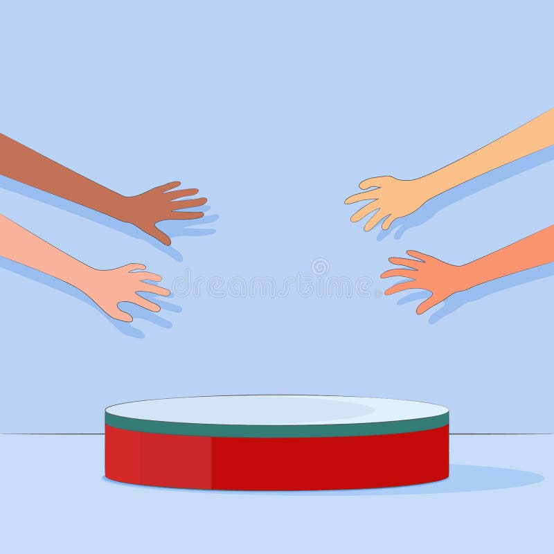 A Stage with a Round Podium and Hands Reaching for it. Stock ...