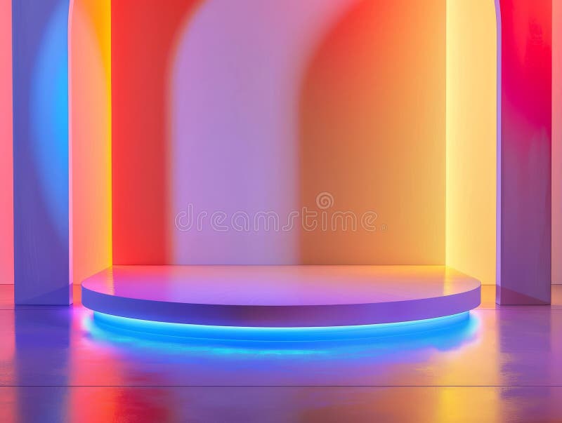 Stage Set Aglow with Colorful Neon Lights Awaits Performance Stock ...