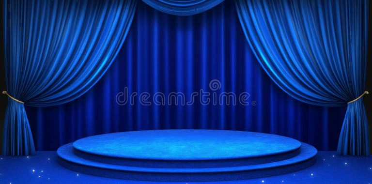 The Stage is Set with a Dark Blue Velvet Backdrop and a Circular ...