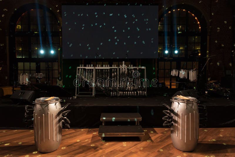 Stage Set for Percussion Performance with Lights Editorial Stock Image ...