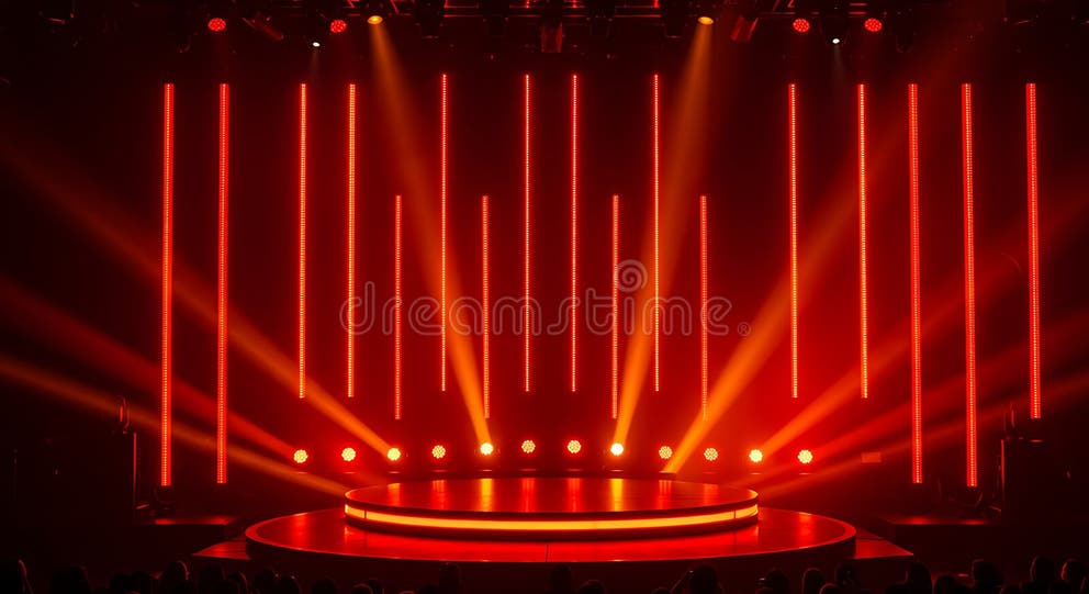 A Stage Set for a Performance, Featuring Vertical Red LED Light Strips ...