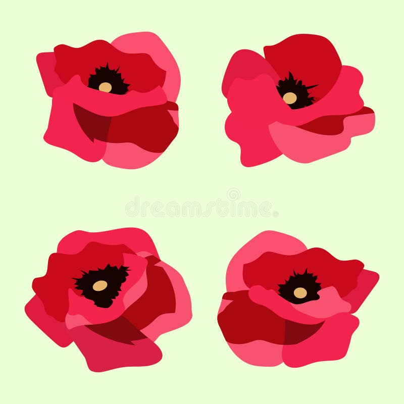 Set of Red Poppy Flowers. Vector Illustration Stock Vector ...