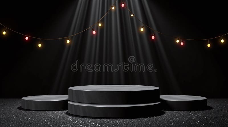 A Stage Set with a Spotlight and String Lights, Creating a Dramatic ...