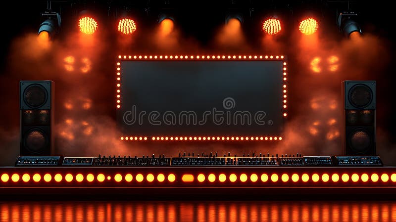 Stage Setup with Blank Marquee and Lighting Stock Illustration ...
