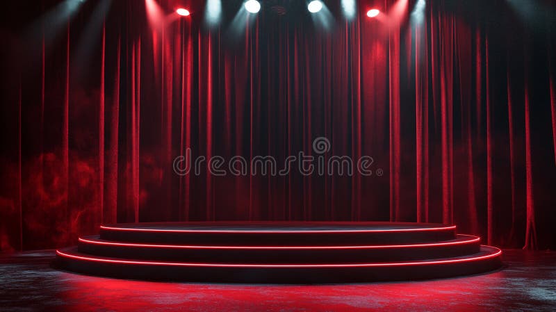 Stage Setup with Red Curtains and Dramatic Lighting for a Performance ...