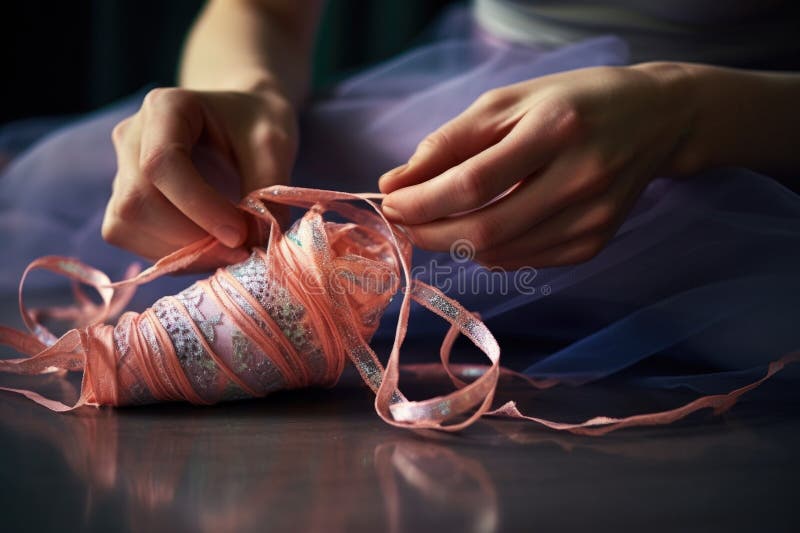 Stage of Sewing Ribbons Onto Ballet Pointe Shoes Stock Illustration ...