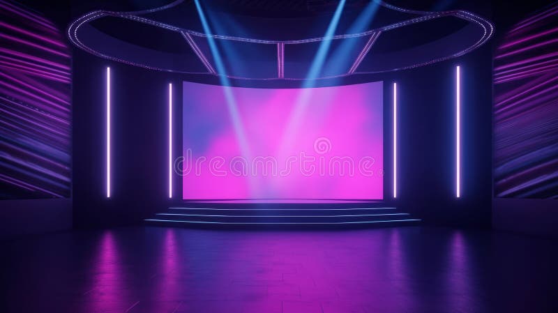 Stage Shows Empty Dark Blue Purple Pink Background Illustration AI ...
