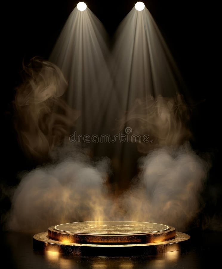 Stage with Smoke and Spotlights on Black Background Stock Illustration ...