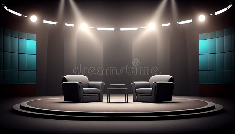 Stage with Sofas and Spotlights in Concept of Debate and Meetings Ai ...