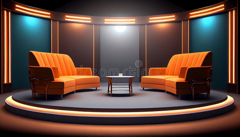 Stage with Sofas and Spotlights in Concept of Debate and Meetings Ai ...