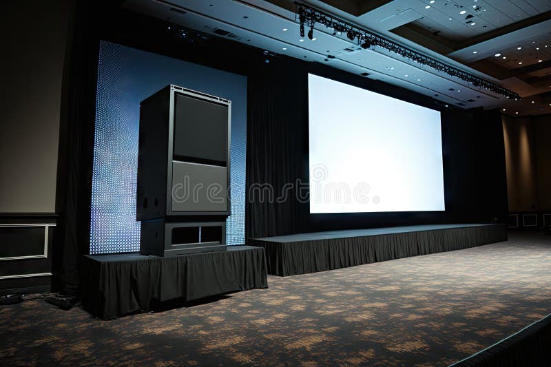 A Stage with a Speaker System and Large Video Screen for Presentations ...