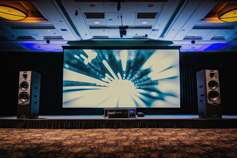 A Stage with a Speaker System and Large Video Screen for Presentations ...
