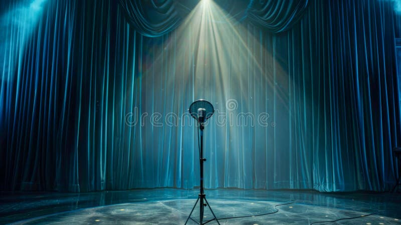 Stage Spotlight Illuminating Microphone on Stand in Empty Theater ...