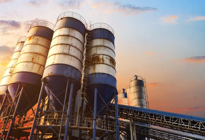 Commercial Concrete Mixing Station in the Evening Stock Photo - Image ...