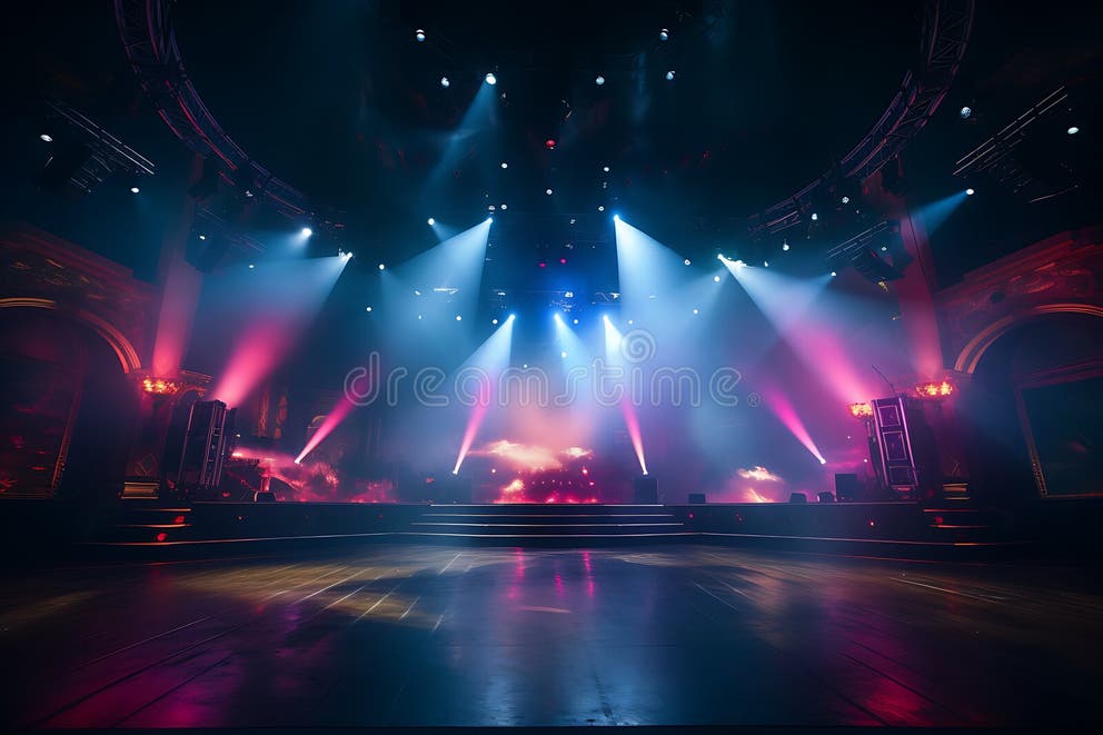 Stage Spotlight with Laser Rays and Smoke Stock Illustration ...