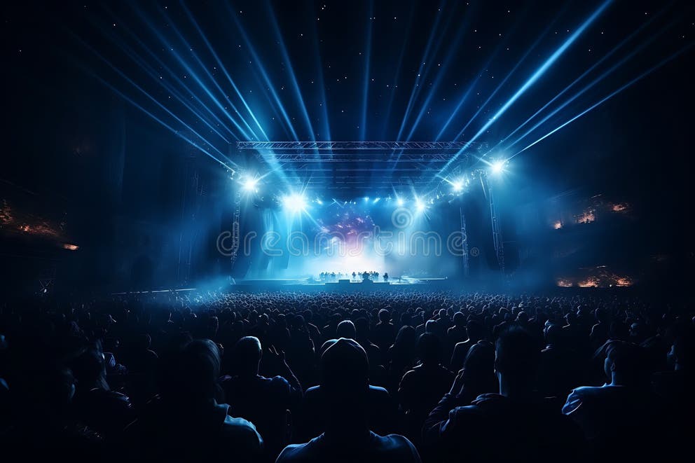 Stage Spotlight with Laser Rays and Smoke, with Crowd Stock ...