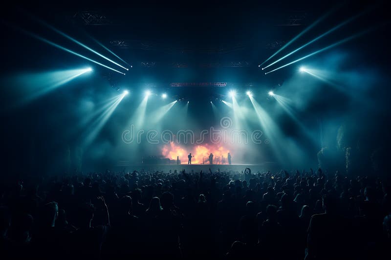 Stage Spotlight with Laser Rays and Smoke, with Crowd Stock ...