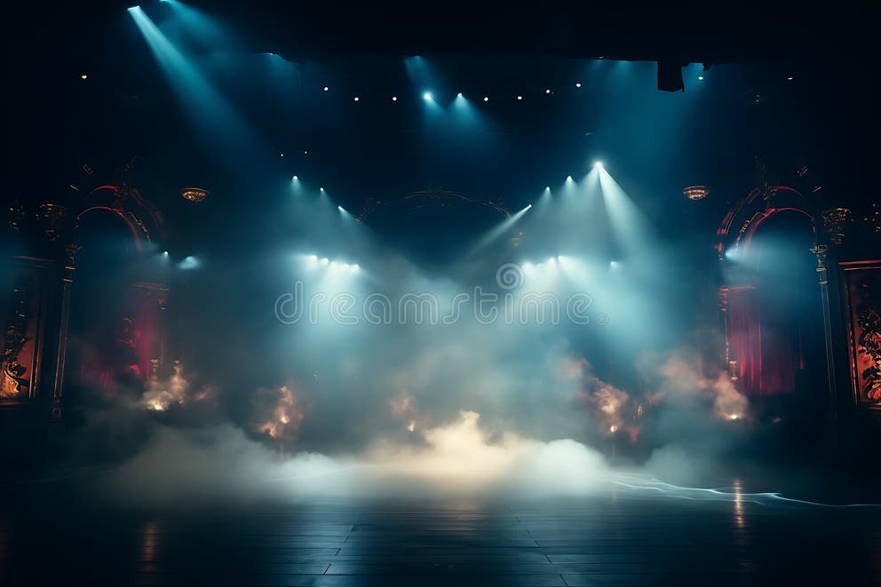 Stage Spotlight with Laser Rays and Smoke, with Crowd Stock ...