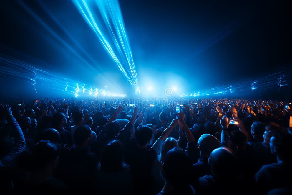 Stage Spotlight with Laser Rays and Smoke, with Crowd Stock ...