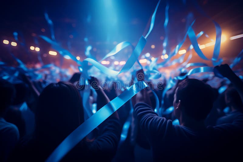 Stage Spotlight with Laser Rays and Smoke, with Crowd Stock ...