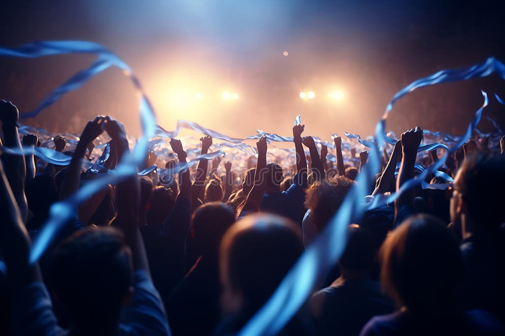 Stage Spotlight with Laser Rays and Smoke, with Crowd Stock ...