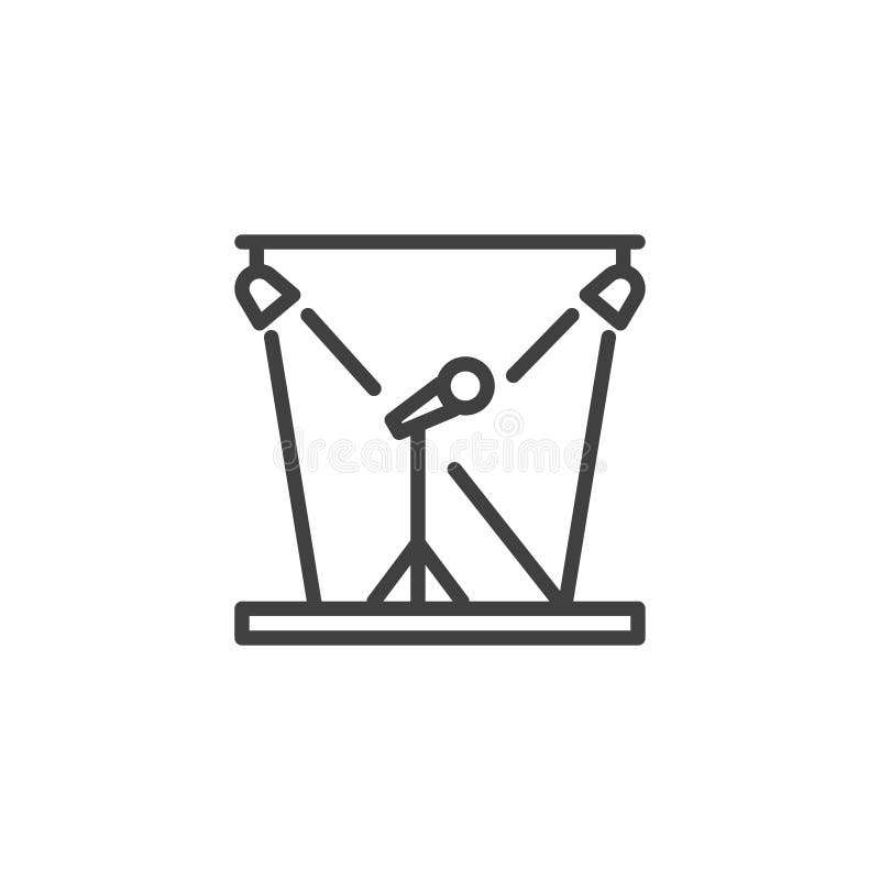 Stage with Spotlight and Microphone Line Icon Stock Vector ...