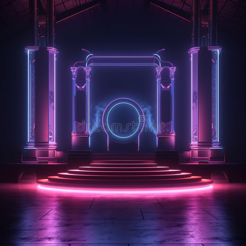 Stage with Spotlight. Stage with Neon Light Stock Illustration ...