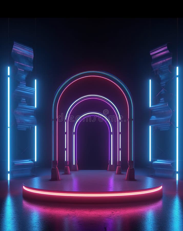 Stage with Spotlight. Stage with Neon Light Stock Illustration ...