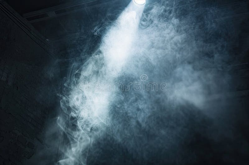On the Stage, a Spotlight Shines through Smoke, Creating a Dramatic ...