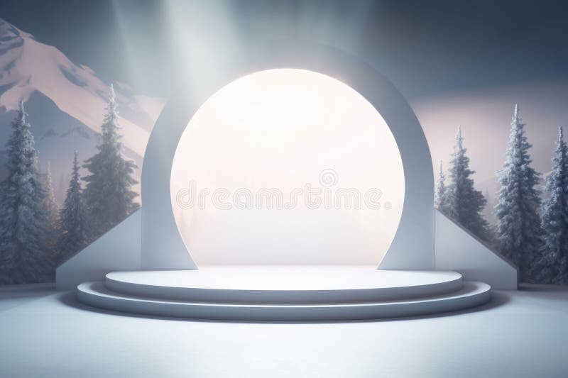 Stage Spotlight Snow Forest Stand. Generate Ai Stock Illustration ...