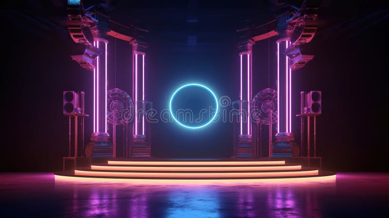 Stage with Spotlight. Stage with Neon Light Stock Illustration ...