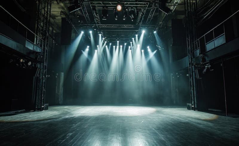 Stage with Spotlights on the Stage Stock Image - Image of smoke, night ...