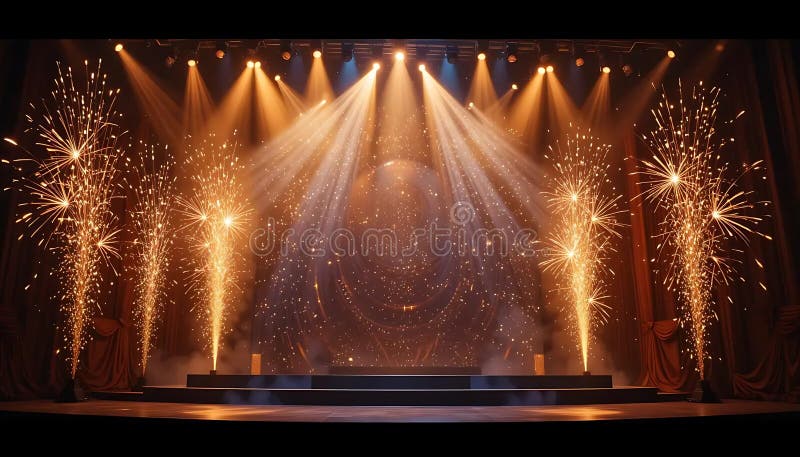 Stage, Spotlights, Golden Light, Empty Performance Space, Dramatic ...